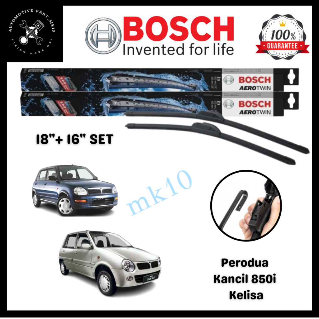 Bosch Aerotwin Retrofit U Hook WIPER SET 18"+16" 3397013316 3397013314 Perodua Kancil 850i ...