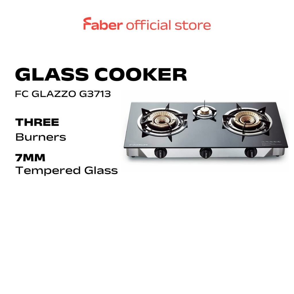 Faber Glass Cooker FCGLAZZO G3713 - Stylish 3-Burner Built-In Gas Stove ...