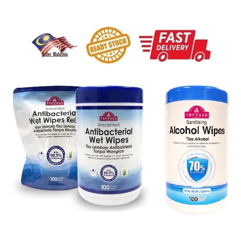 TOPVALU Unscented Antibacterial Wet Wipes 100Pcs Aeon Japan Wet Tissue (Canister/Refill) Tisu ...