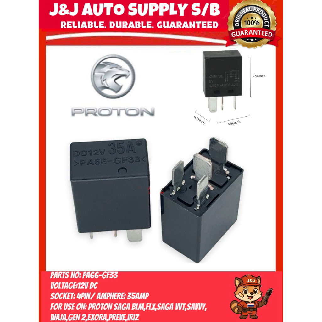 PA66-GF33 PROTON GENUINE PARTS RELAY 4PIN 12V DC FOR USE ON: PROTON ...