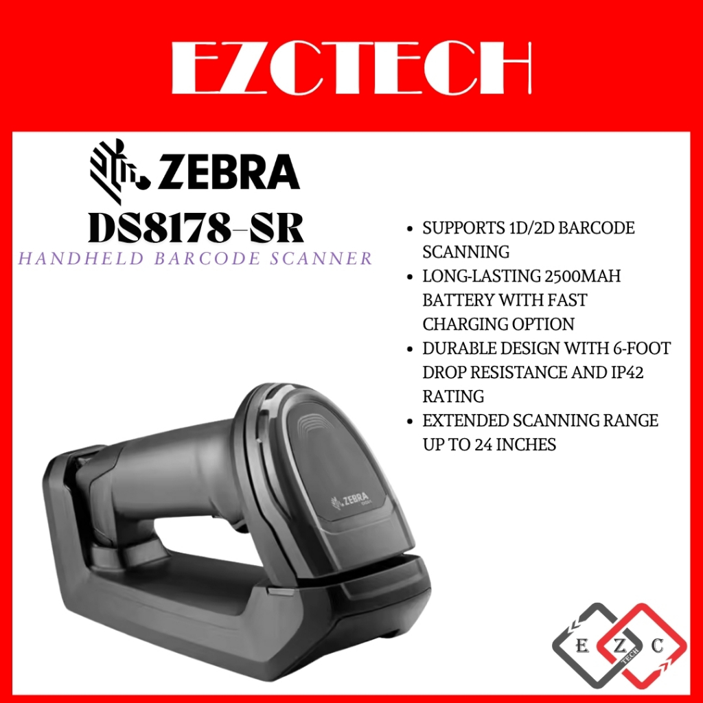 Zebra DS8178-SR 2D Wireless Handheld Barcode Scanner w/ USB Cable ...