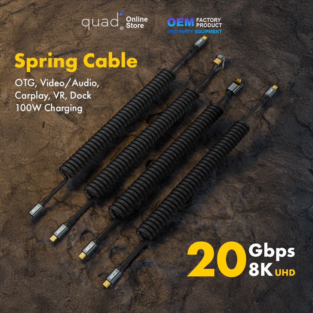 U Kabel Spring 8K UHD Type-C ke Type-C 100W PD Pengecasan Cepat ...
