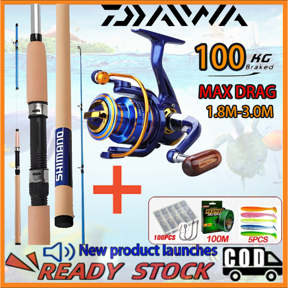 DAIWA Fishing Rod Set Spinning Reel Fishing Set Ultralight Fishing Rod Joran Pancing 1 Full Set ...