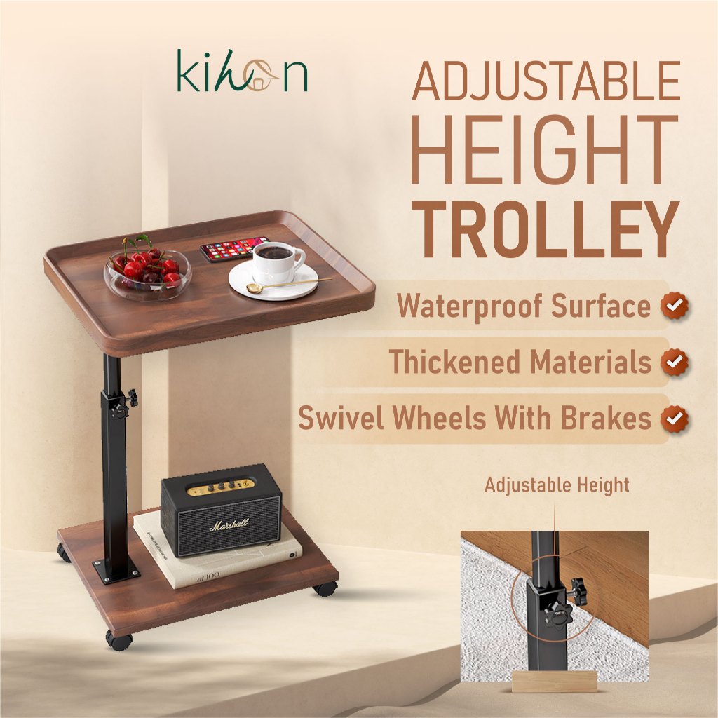 Modern Adjustable Height Trolley Moveable Multipurpose Living Room Coffee Tea Table w Wheels ...