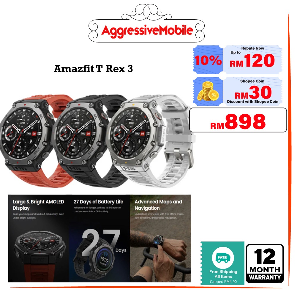 Amazfit T Rex 3 Jam Pintar [Peta Luar Talian and GPS | 170+ Mod Sukan ...