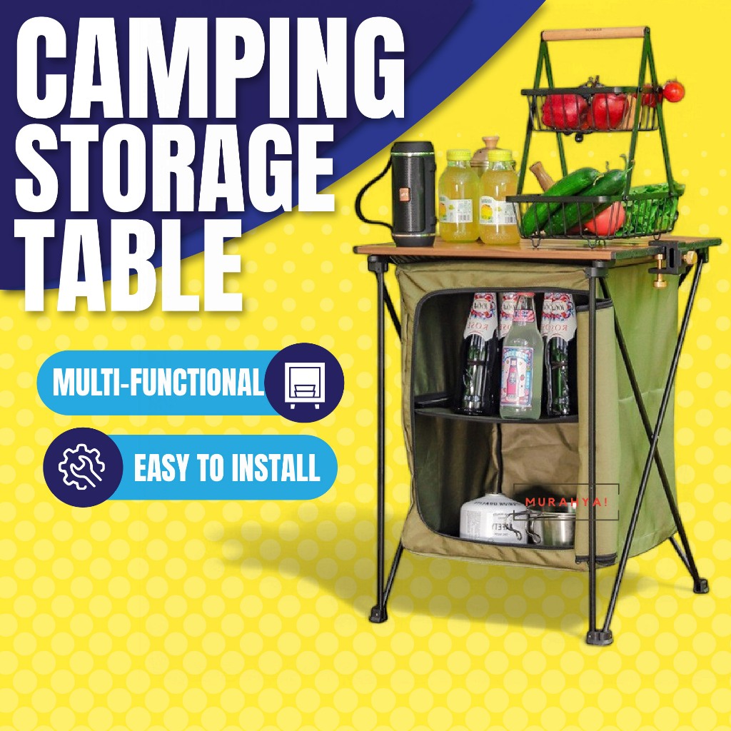 Multifunctional Camping Storage Shelf Meja Lipat Outdoor Portable ...