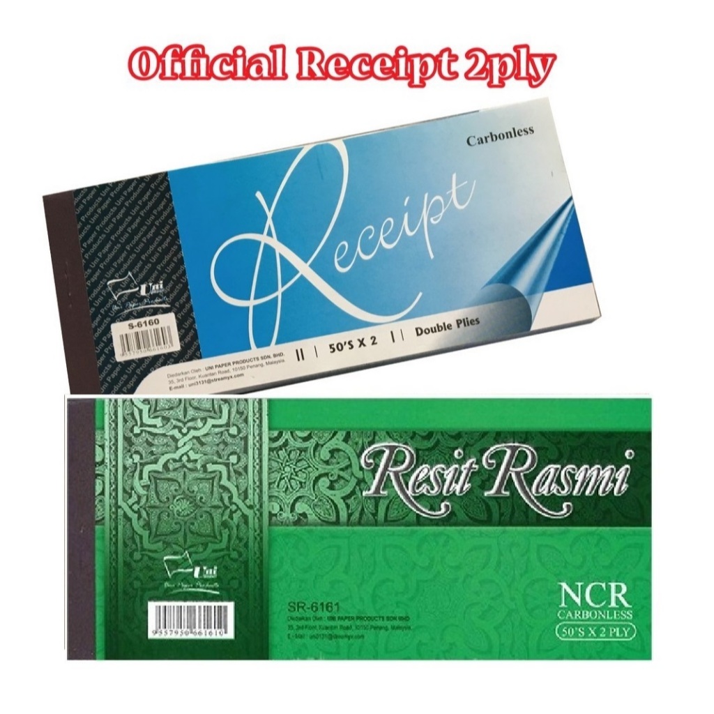 UNI Carbonless Official Receipt Book / Resit Rasmi 2ply (50sets) NCR S ...