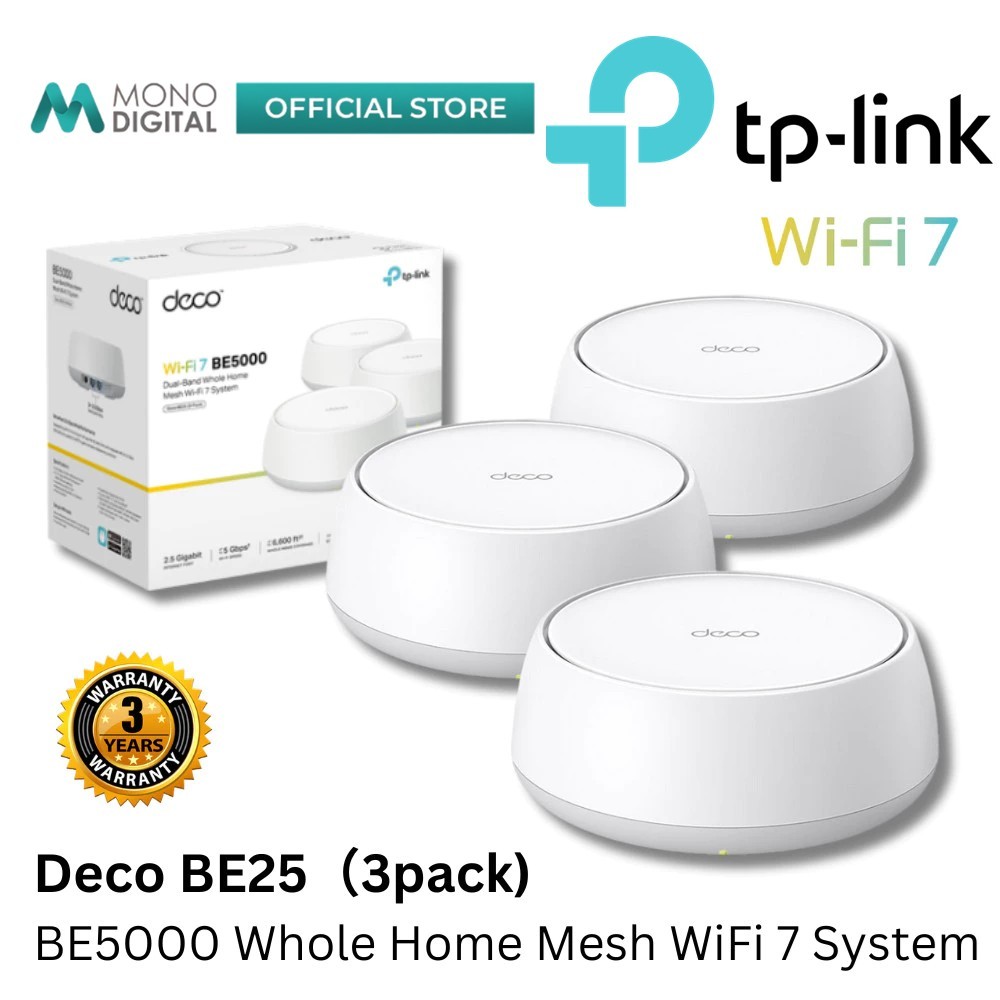 TP-LINK DECO BE25 1 PACK / 2 PACK / 3 PACK BE5000 WHOLE HOME MESH WIFI 7 SYSTEM WITH SEAMLESS AI ...