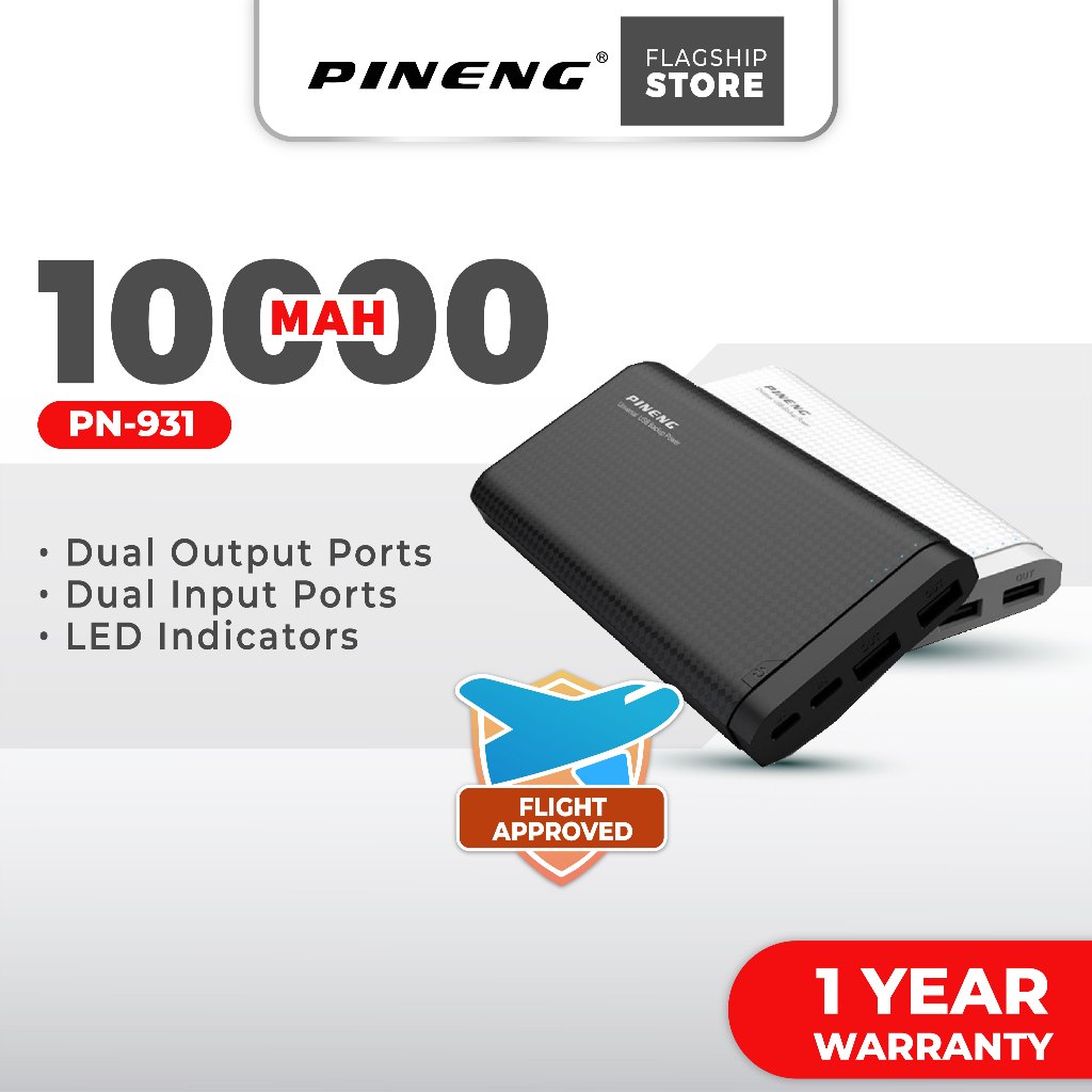 PIneng PN-931 Lithium Polymer Powerbank 10000mAh Portable Slim Thin ...
