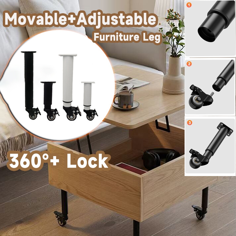 Movable Adjustable Metal Table Leg With 360° Wheel Extendable Furniture ...