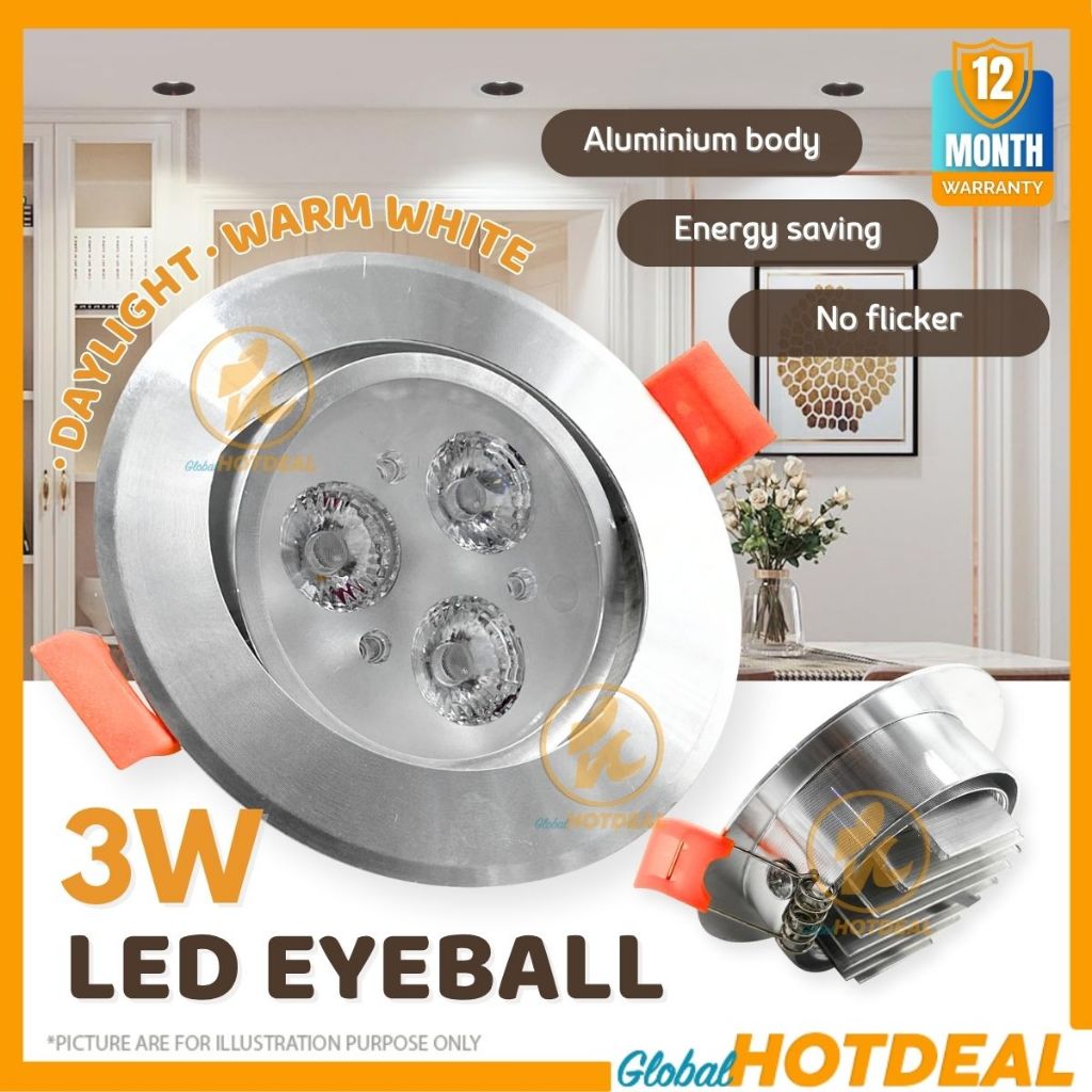 3W Eyeball Downlight Lampu Siling Lampu Hiasan Rumah Spotlight Eyeball ...