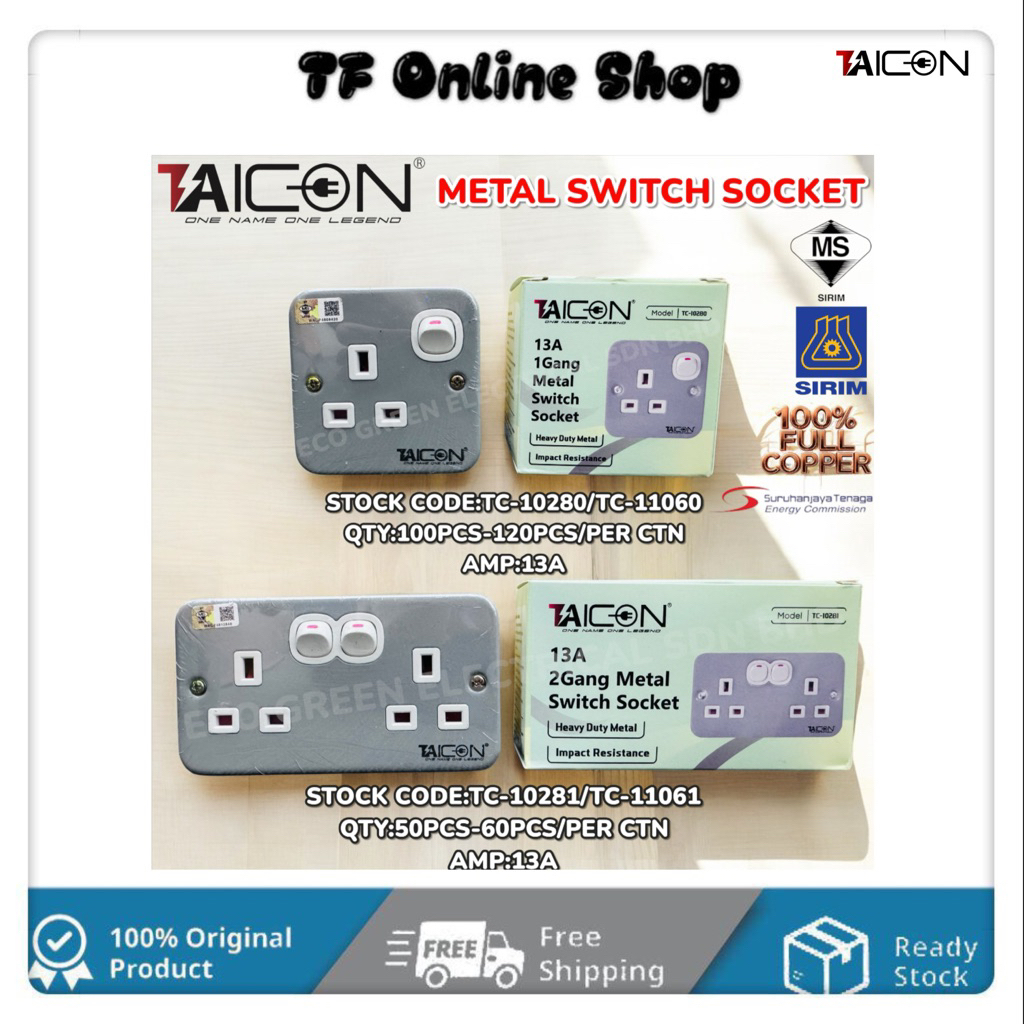 TAICON Metal Switch Socket Series 13A(Sirim Appoved)100% Good Quality ...