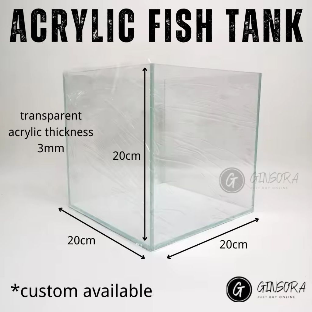 Acrylic Fish Tank•Ikan Aqua Tank•Small Aquarium Cube Table Tank•Crystal ...