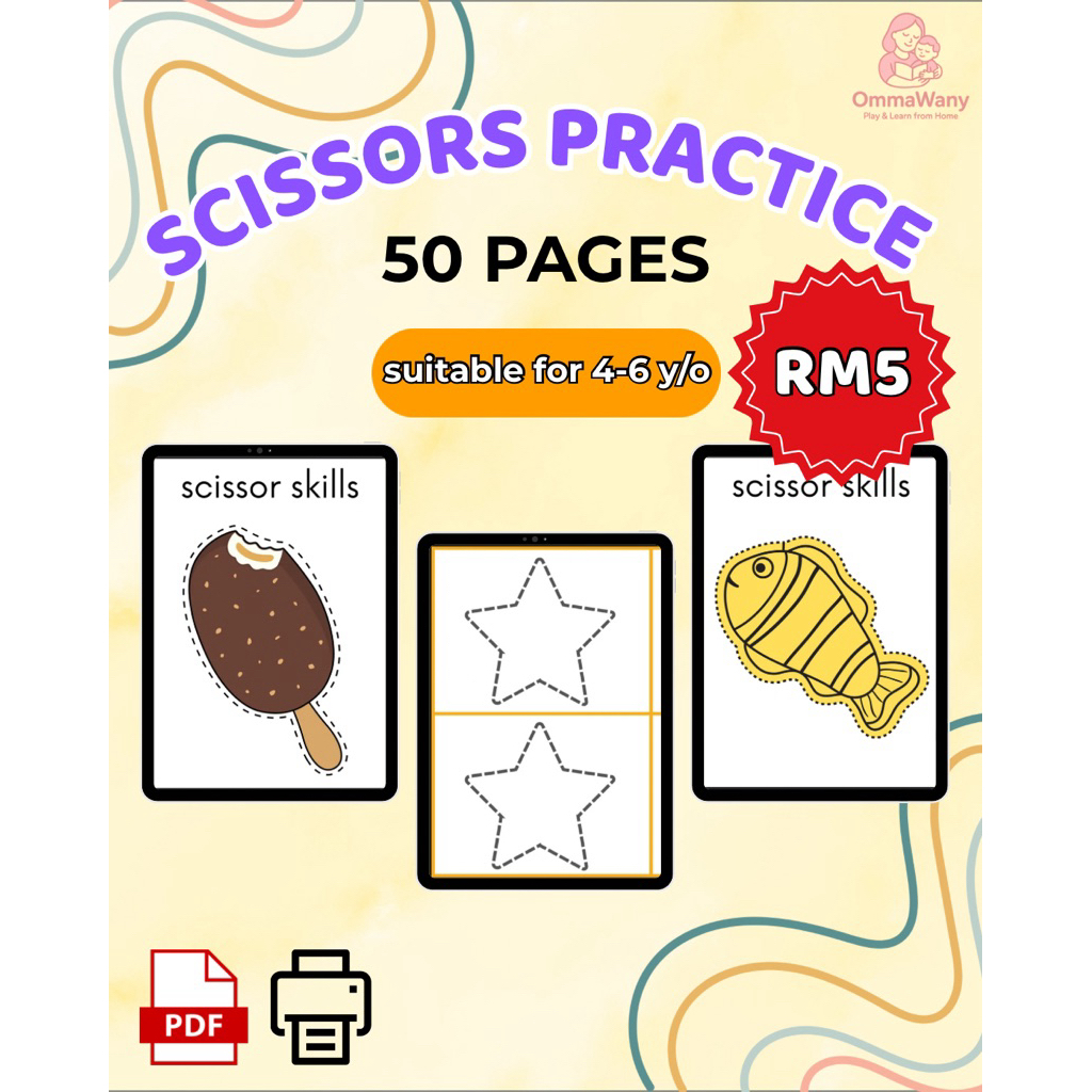 PDF | Printable Scissors Practice Worksheet | Preschool Worksheet ...