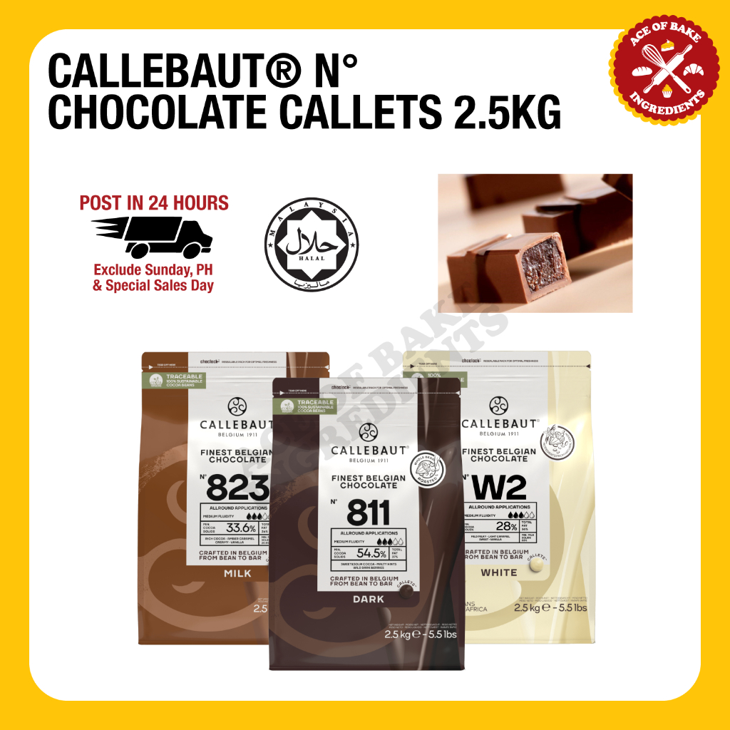 Callebaut® N° Chocolate Callets (811 Dark / 823 Milk / W2 White) 2.5kg ...