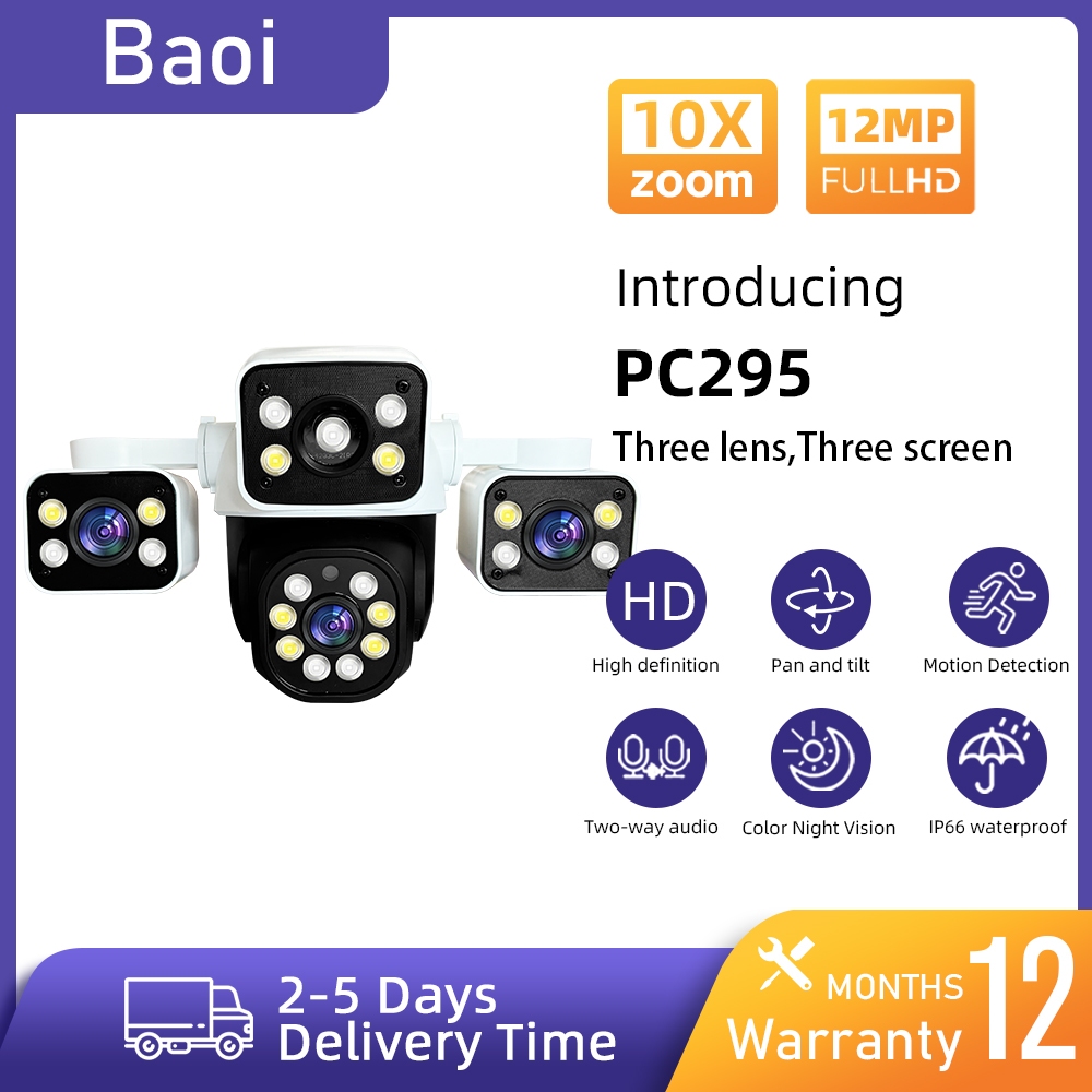 Baoi 16MP 8K Wireless CCTV Outdoor Waterproof 4-Lens 3-Screen 10X ...
