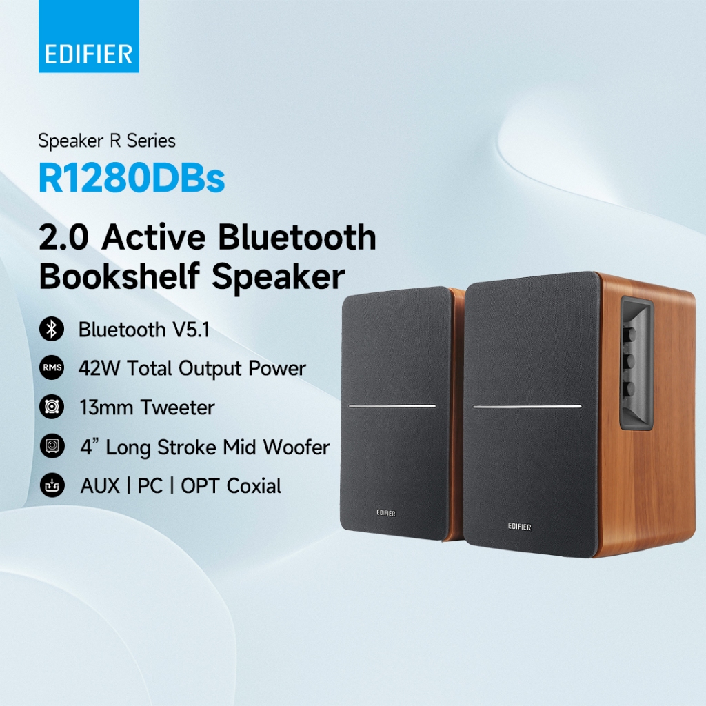 Edifier R1280DBs Bluetooth Bookshelf Speaker - Multiple Inputs | Subwoofer Out Port | 42W RMS ...
