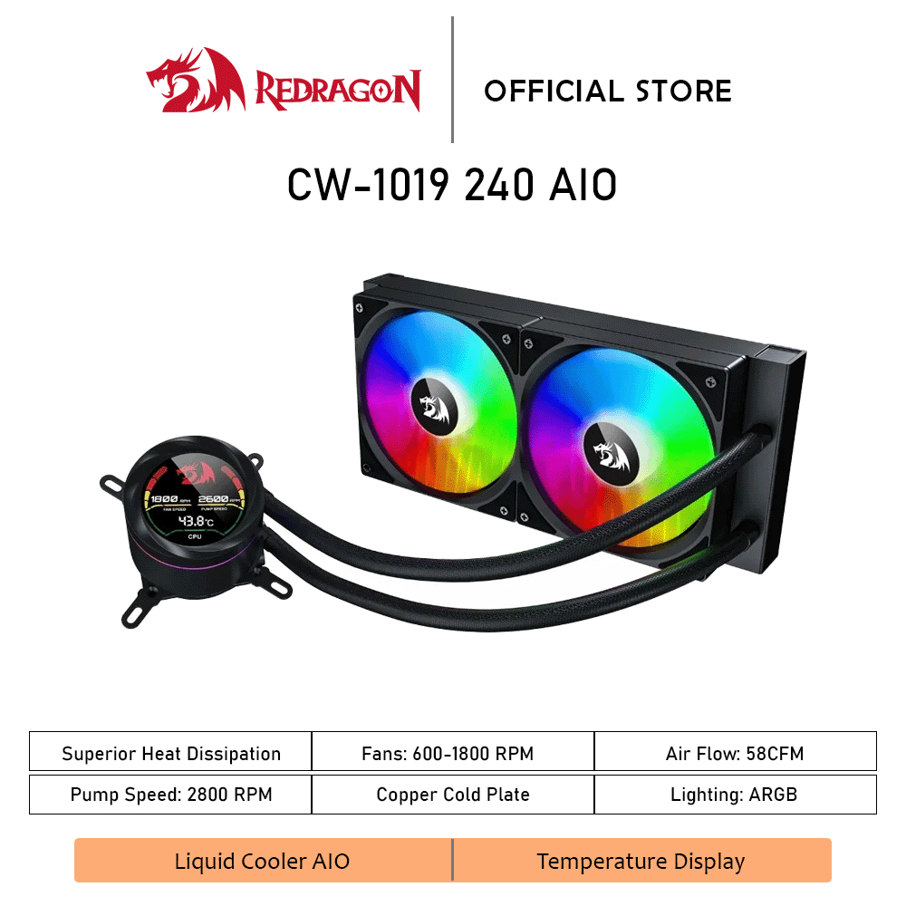 REDRAGON CCW-1019 240 CPU Liquid Cooler With Temperature Display 2x ...
