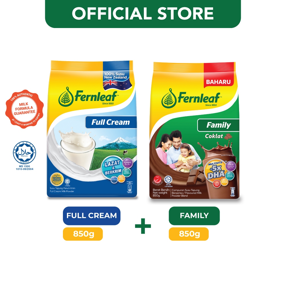 [Value Twin Pack] Fernleaf Full Cream 850g + Fernleaf Family Chocolate ...