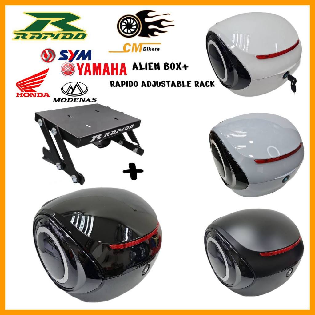 1SET ALIEN SIPUT TOP BOX 30L + RAPIDO ADJUSTABLE RACK MOTORCYCLE Y15 ...
