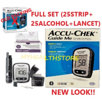 [COMPLETE SET] Accu-chek Guide ME Glucose Meter+25strips+25 alcohols ...