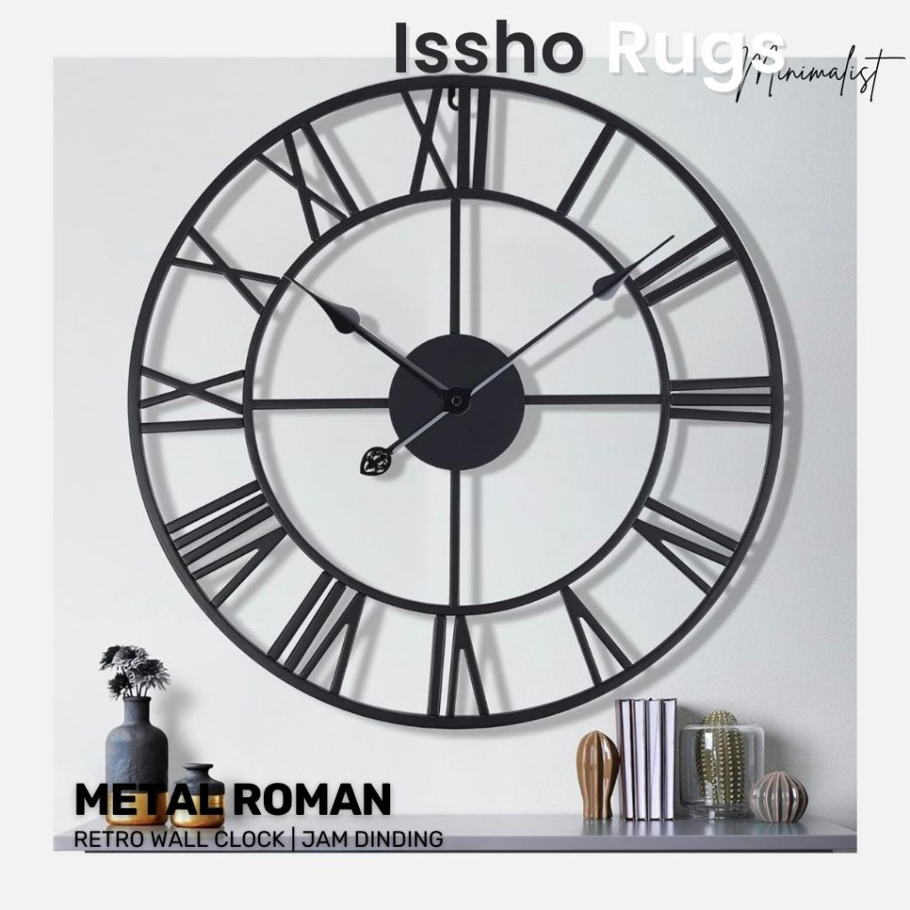 🔥ISSHO Jam Dinding Besi Besar Aesthetic 50/60cm Roman Metal Wall Clock ...