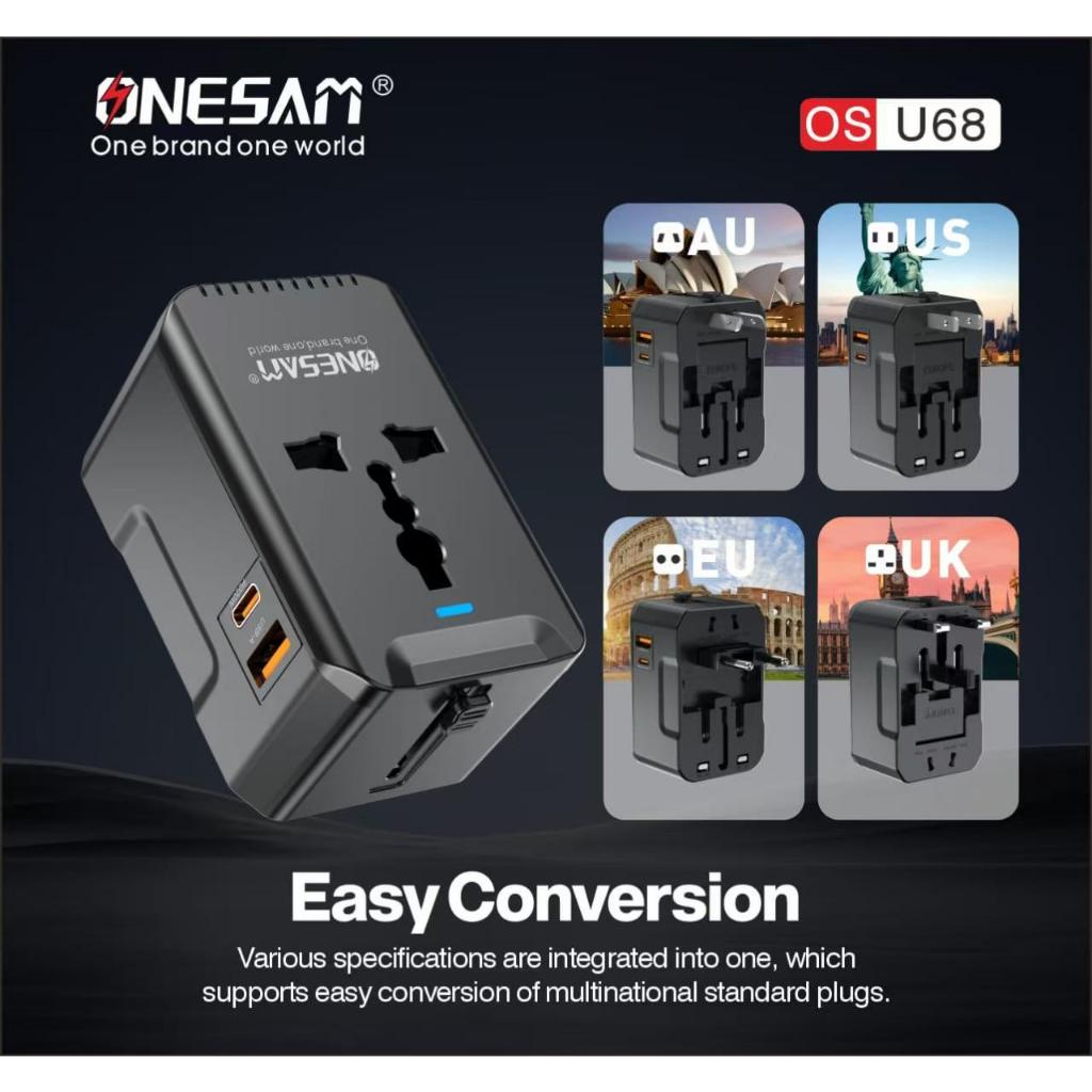 ONESAM OS-U68 20W Universal Travel Adapter Charger PD20W + QC3.0 Super Fast Charging | Shopee ...
