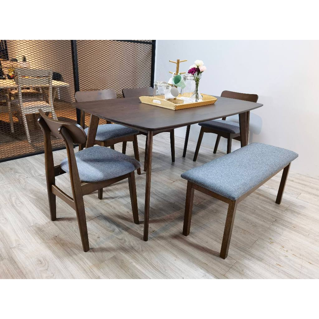 Meja Makan Kayu Kerusi Kayu Tenza Dining Set Wooden Dining Table and ...