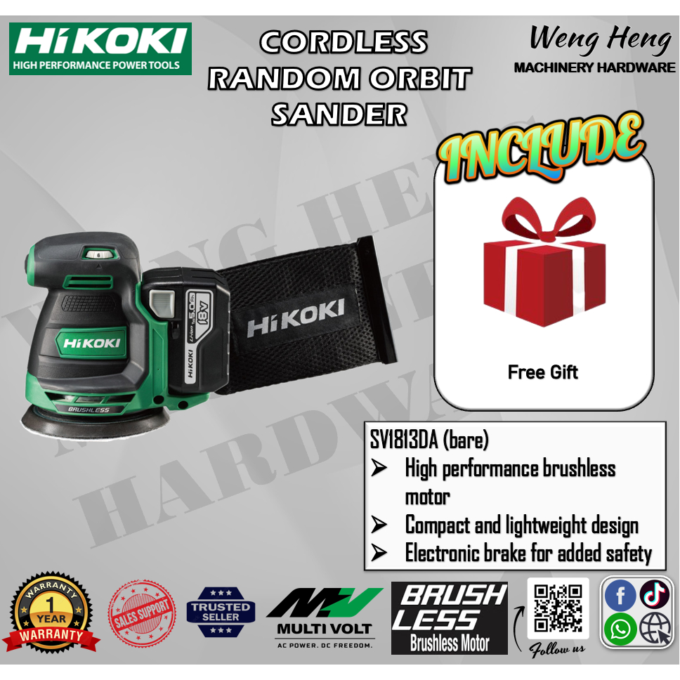 HIKOKI 18V Brushless 125mm Random Orbital Sander - MODEL SV1813DA | Shopee Malaysia