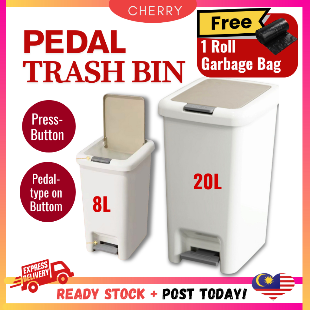 🍒CHERRY🍒 Pedal Trash Can Plastic Pressing Type Bucket Square Waste Bin ...
