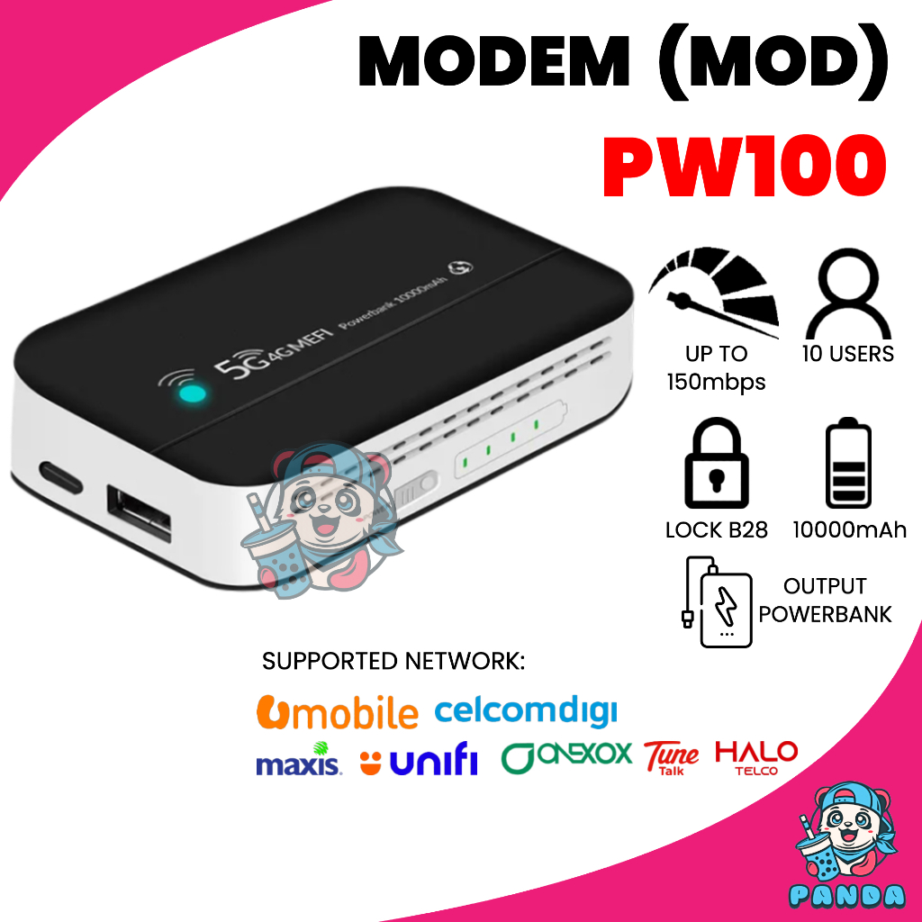 2-in-1 Powerbank 10000mAh + Modem MOD 4G LTE Pocket WiFi PW100 Unlimited WiFi Hotspot Type-C ...