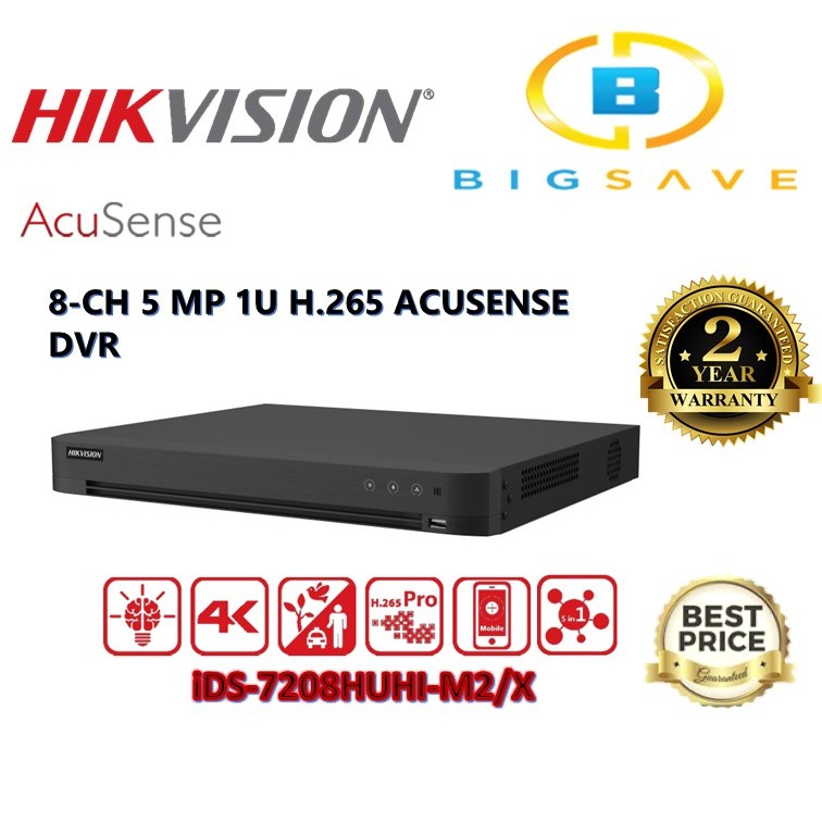 HIKVISION 8CH / 8 CHANNEL IDS-7208HUHI-M2/X 5 MP 1U H.265 ACUSENSE DVR ...