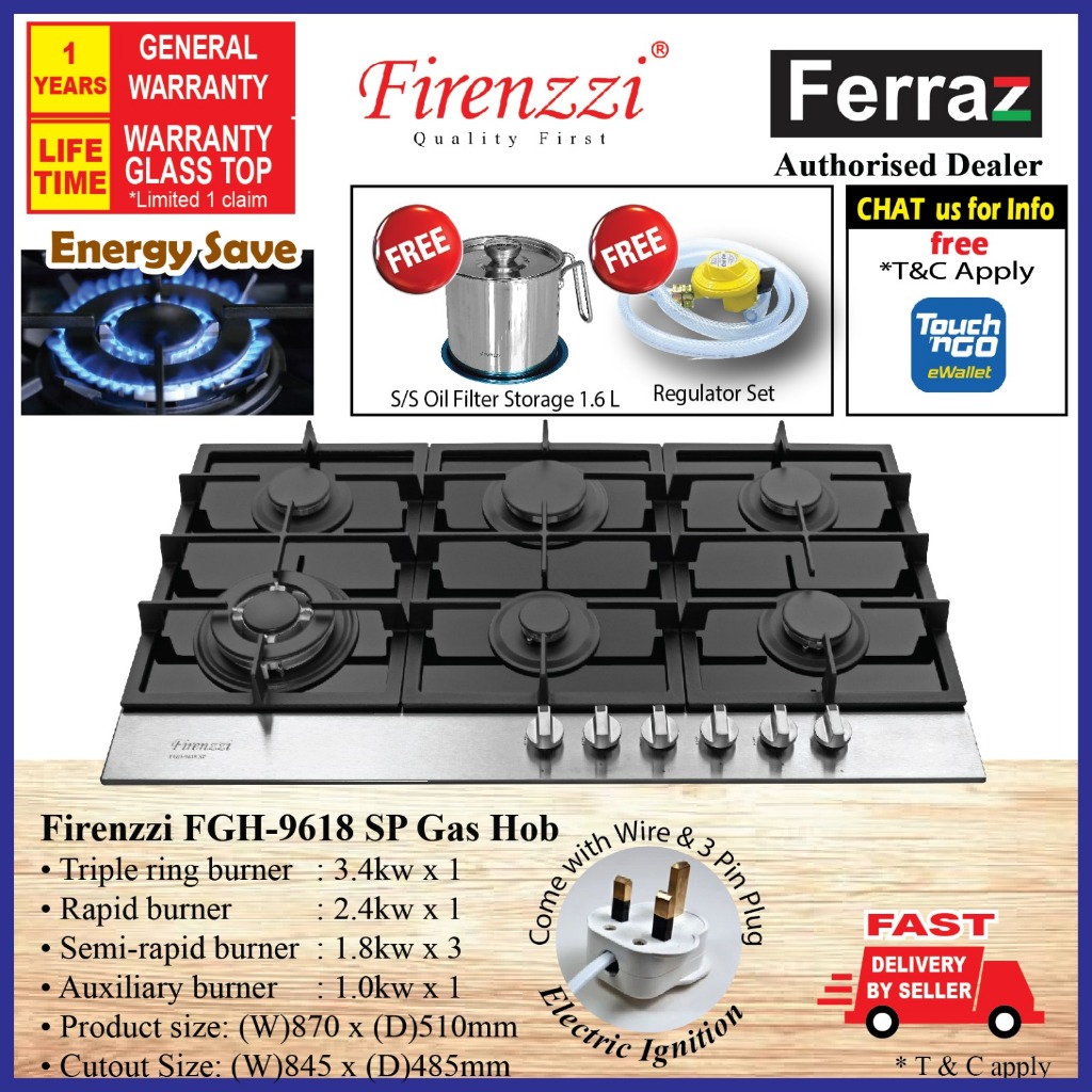 FIRENZZI FGH-9522SP 5 Burner Gas Stove / FIRENZZI FH-9502SC Hob / FH ...