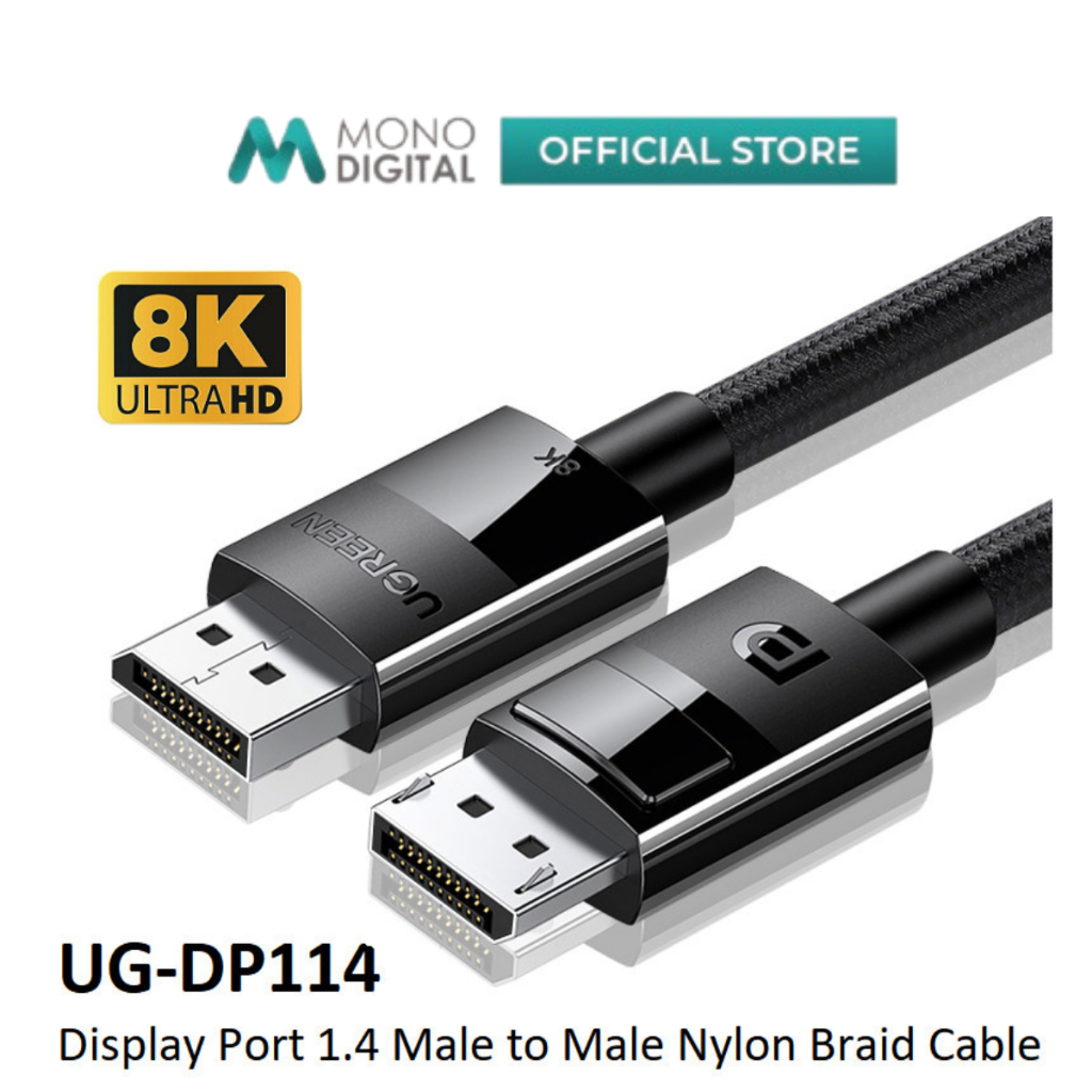 UGREEN 8K DISPLAYPORT V1.4 CABLE DP MALE TO DP MALE 8K@60HZ NYLON BRAID CABLE DP114 - 1M / 1.5M ...