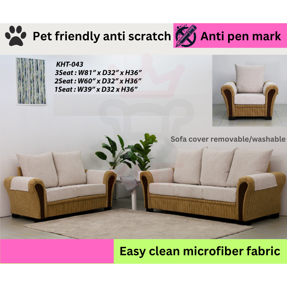(KL & Selangor) Pet Friendly Microfiber Fabric Modern 1 + 2 + 3 Seater Full Set Sofa (KHT-043 ...