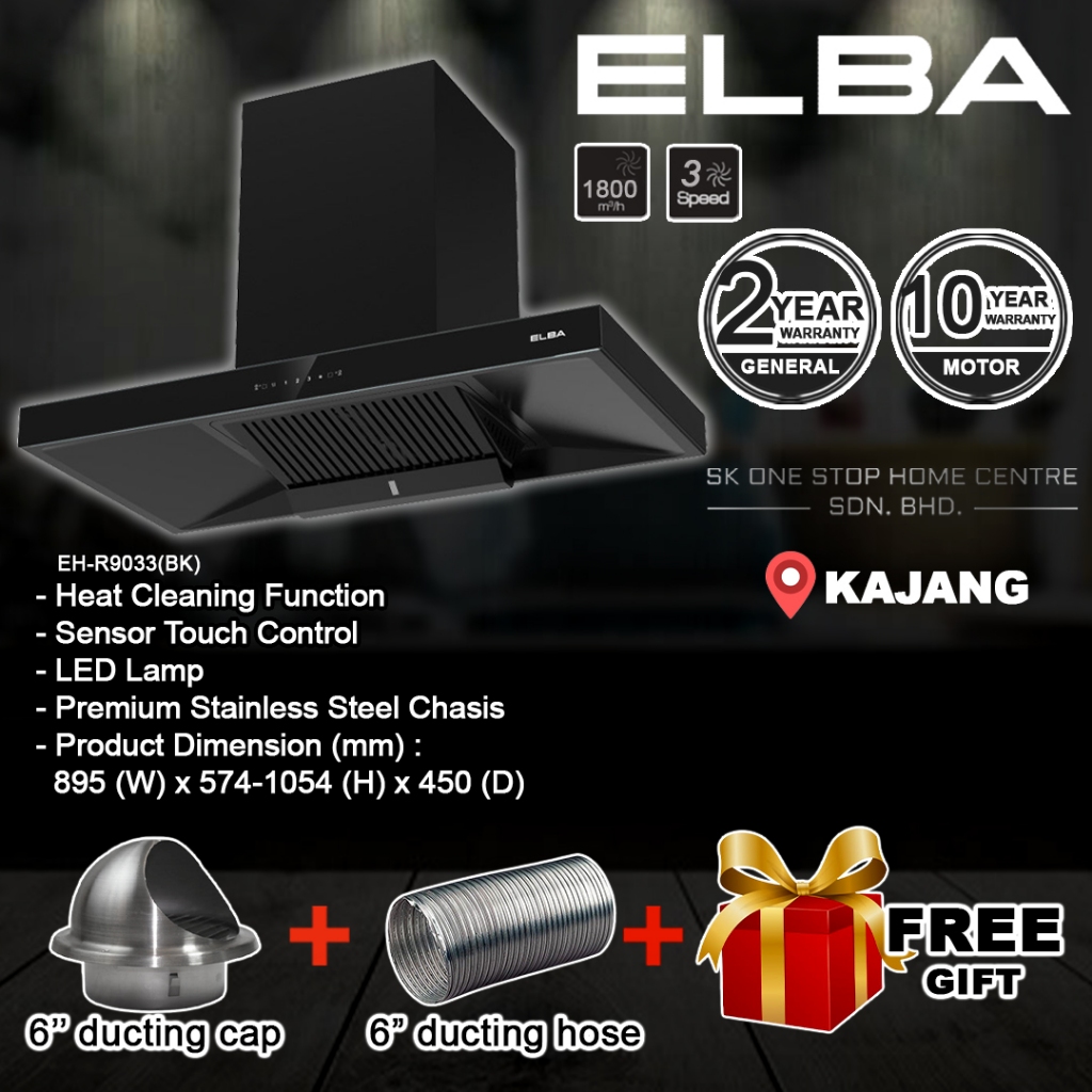 (AUTHORISED DEALER) ELBA Designer Hood EH-R9033(BK) 1800m3/hr Heat ...