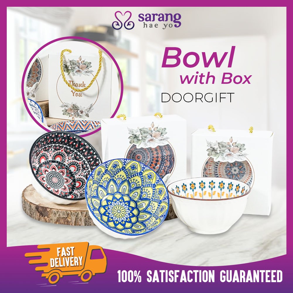 Bohemian Bowl Ceramic Glass Bowls With Box DoorGift Murah Mangkuk Kaca ...