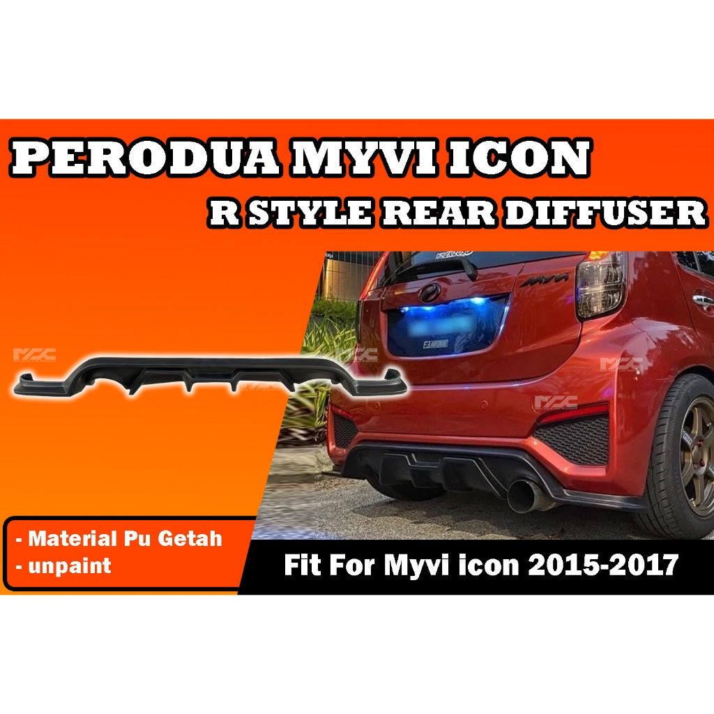 PERODUA MYVI ICON 2015-2017 R STYLE REAR DIFFUSER MATERIAL PU GETAH ...