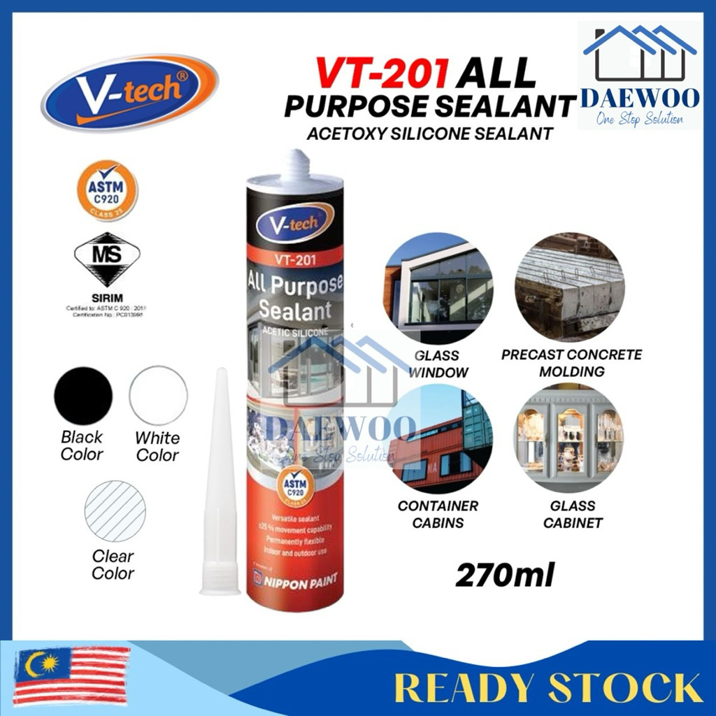V-tech VT-201 All Purpose Sealant (Acetic Silicone Sealant) (280 ml ...
