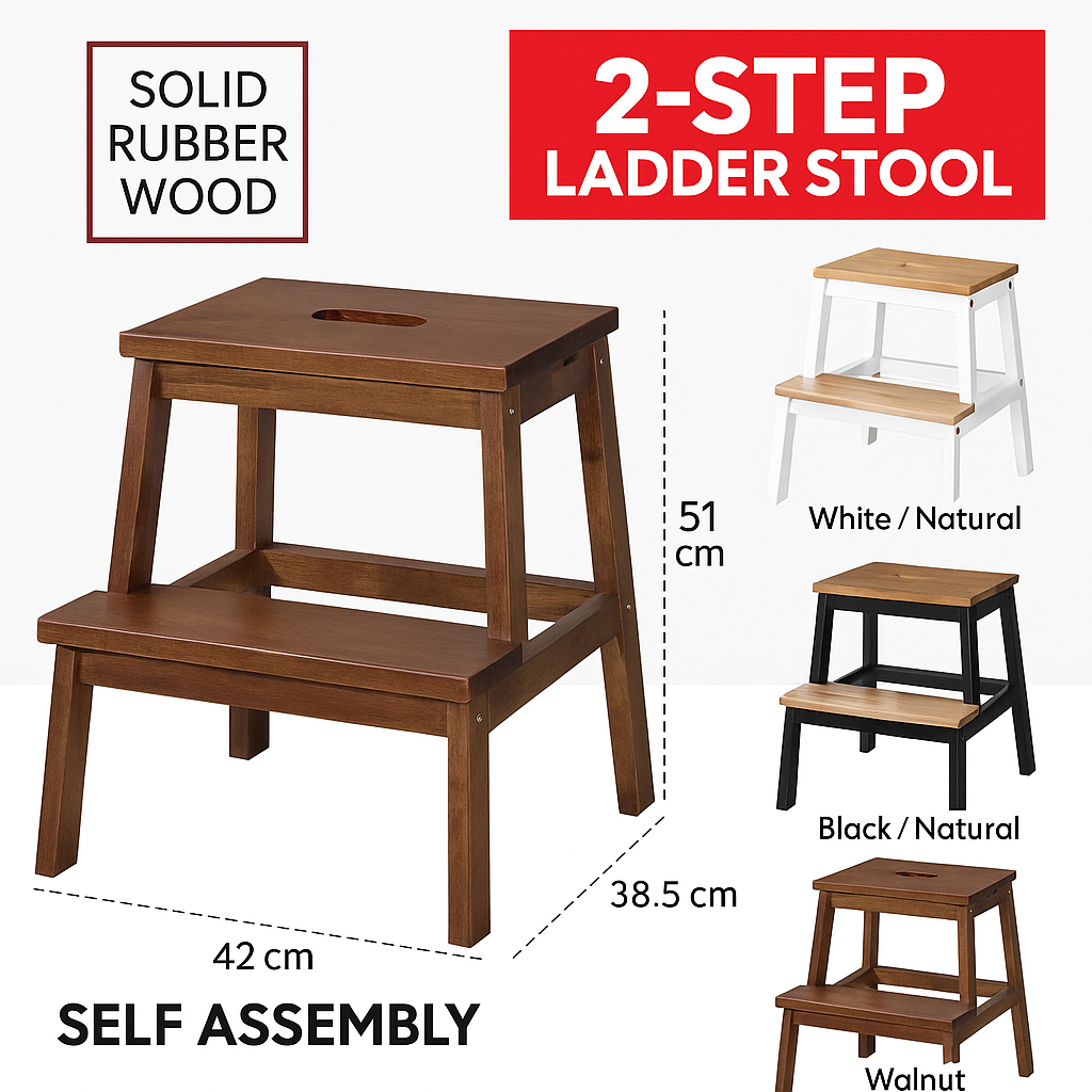 🇲🇾 Kerusi Tangga Kayu Kecil, 2 Step Wooden Step Stool Ladder, Tangga ...