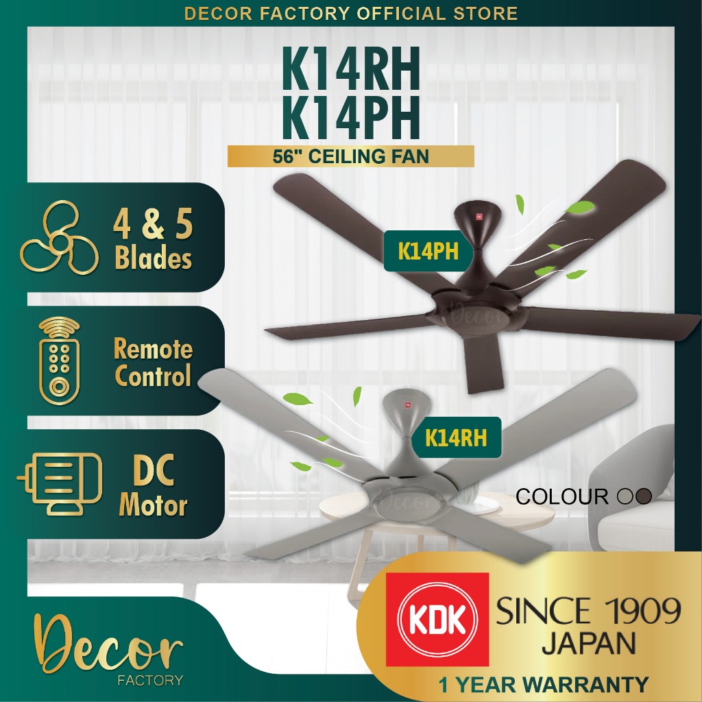 KDK Fan KDK K14RH K14PH 56 Inch 4 / 5 Blades 5 Speed DC Motor Remote ...