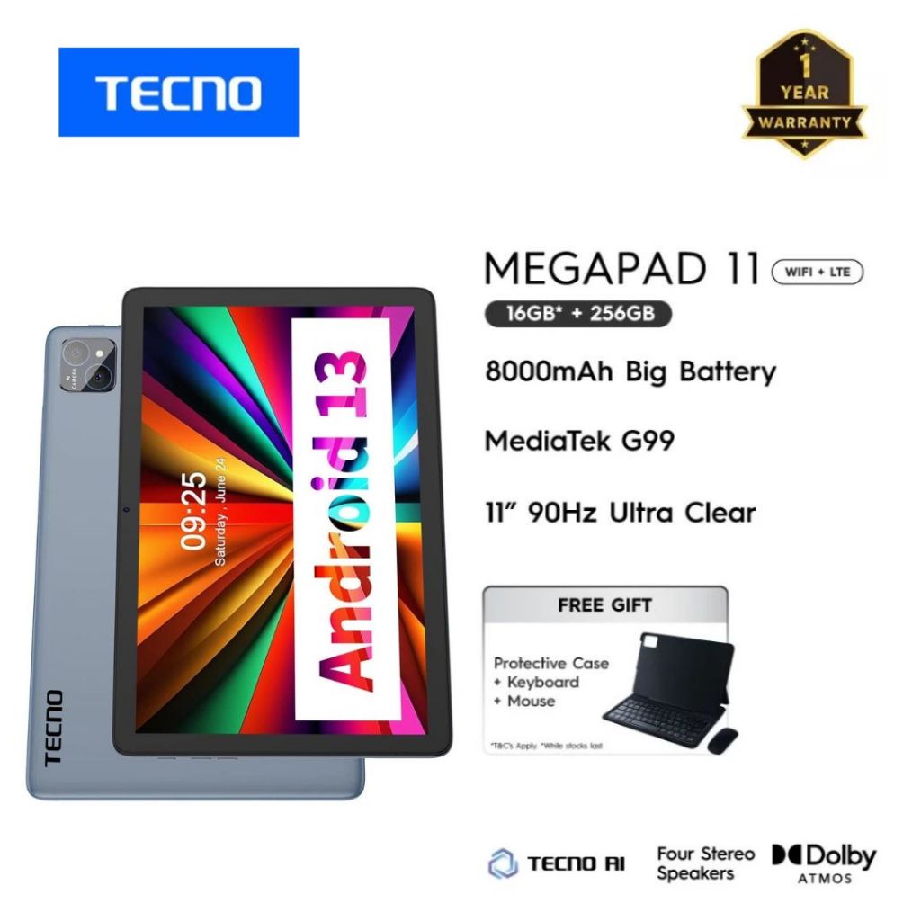 TECNO PAD Wifi + LTE (16GB*RAM +256GB ROM) 8000 mAh Big Battery ...