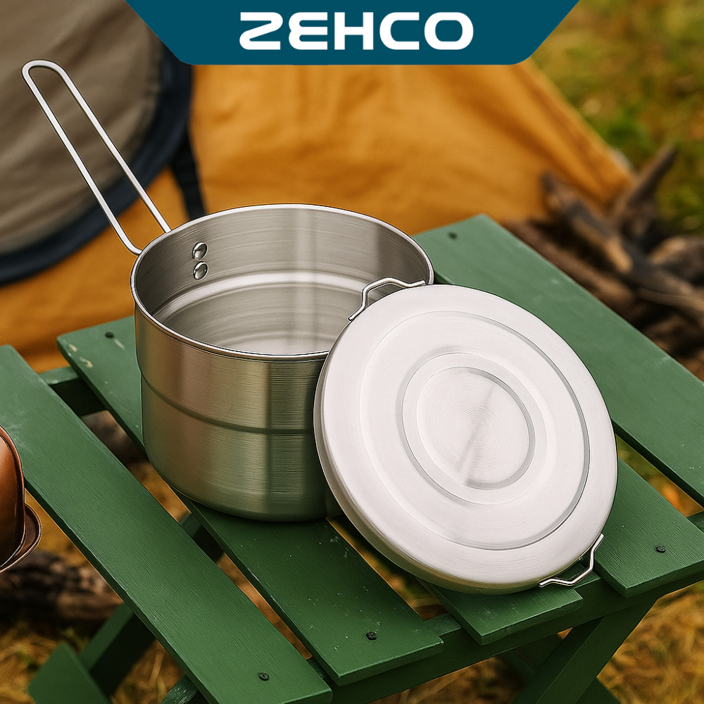 1.5L Steel Lunch Food Pots with Folding Handle Camping Cooking Lunch ...