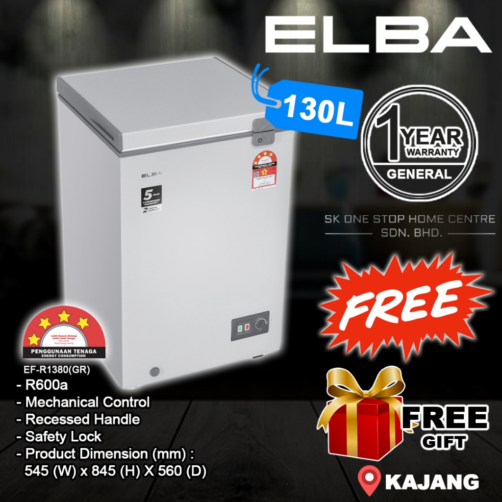(Authorised Dealer) ELBA 130L Chest Freezer EF-R1380(GR) / Elba 1380 ...