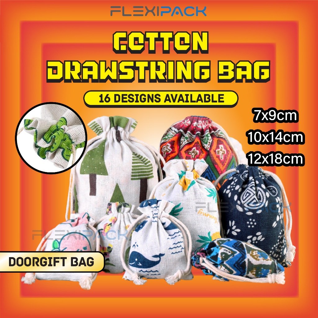 Beg Serut Kapas Guni Uncang Emas Gaya Seni Cotton Drawstring Bag Pouch ...