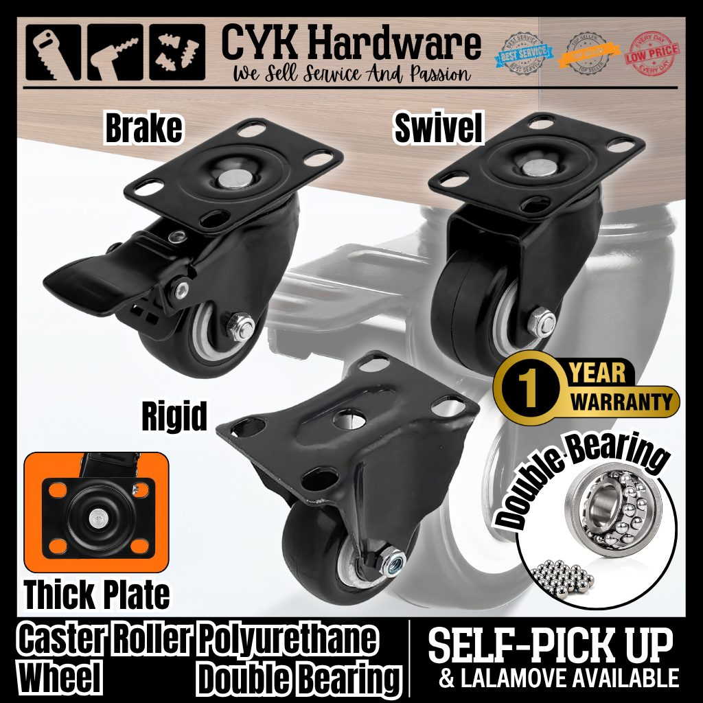 Black PU Heavy Duty Swivel Rigid Brake Caster Roller M8 M10 Castor ...