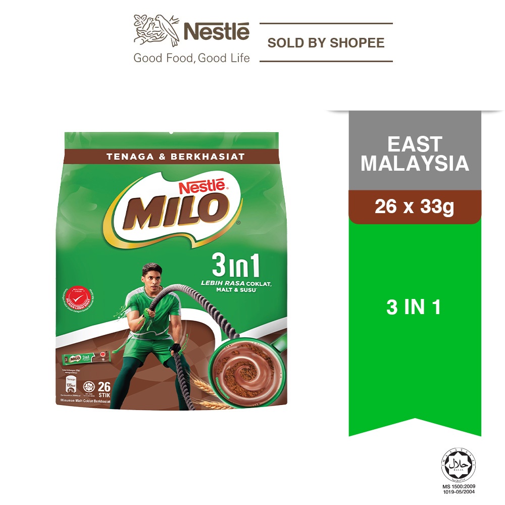 [East Malaysia] NESTLE Milo 3in1 Activ-Go Mixes 33g x 26s (Halal ...