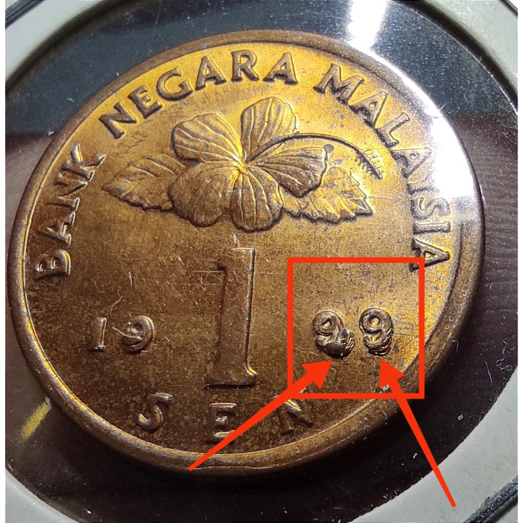 Error Coin - Malaysia 1 Cent Year 1999 ( Extra Metal Struck on ...