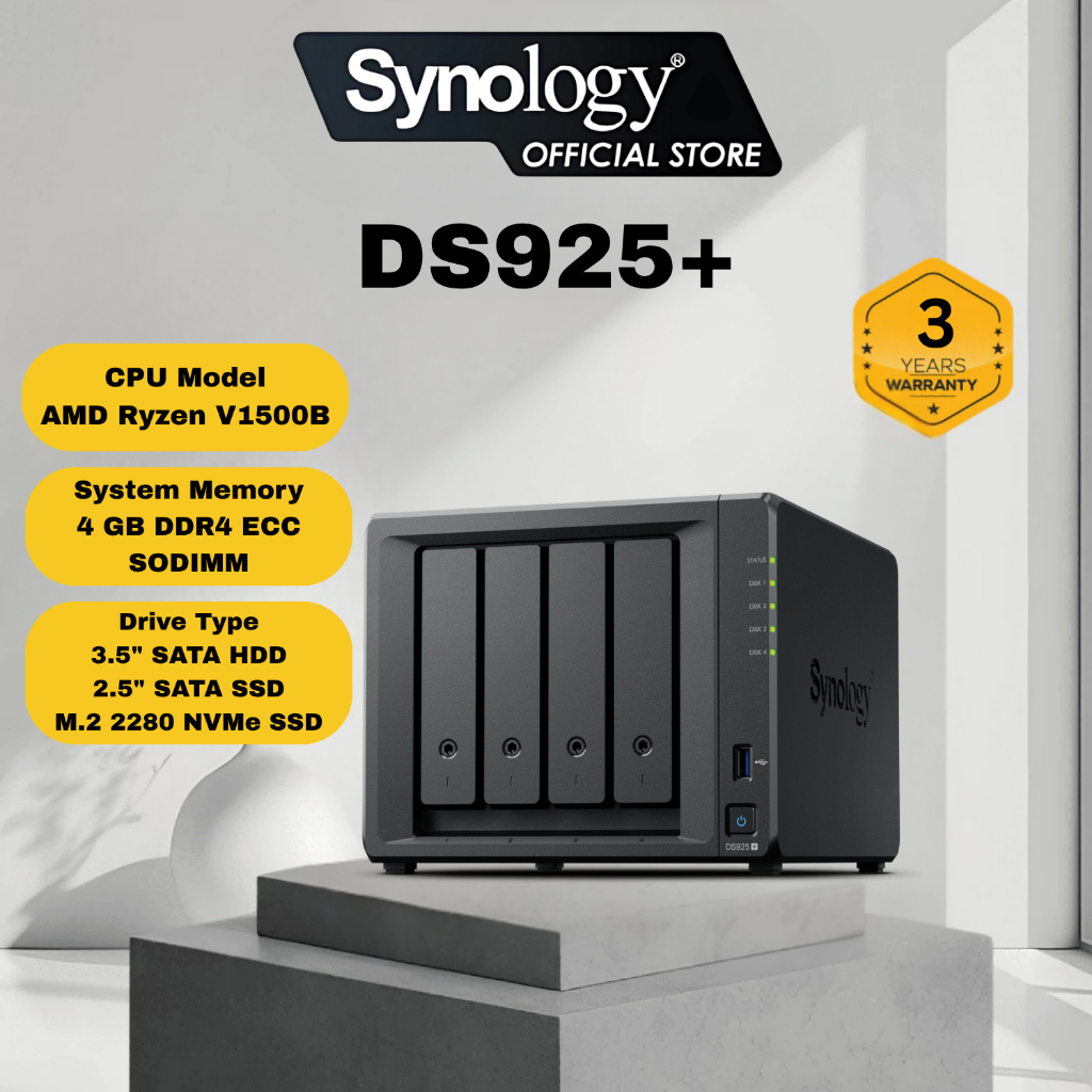 Synology DS925+ NAS DiskStation 4-Bays NAS Enterprise Sata HDD Data ...