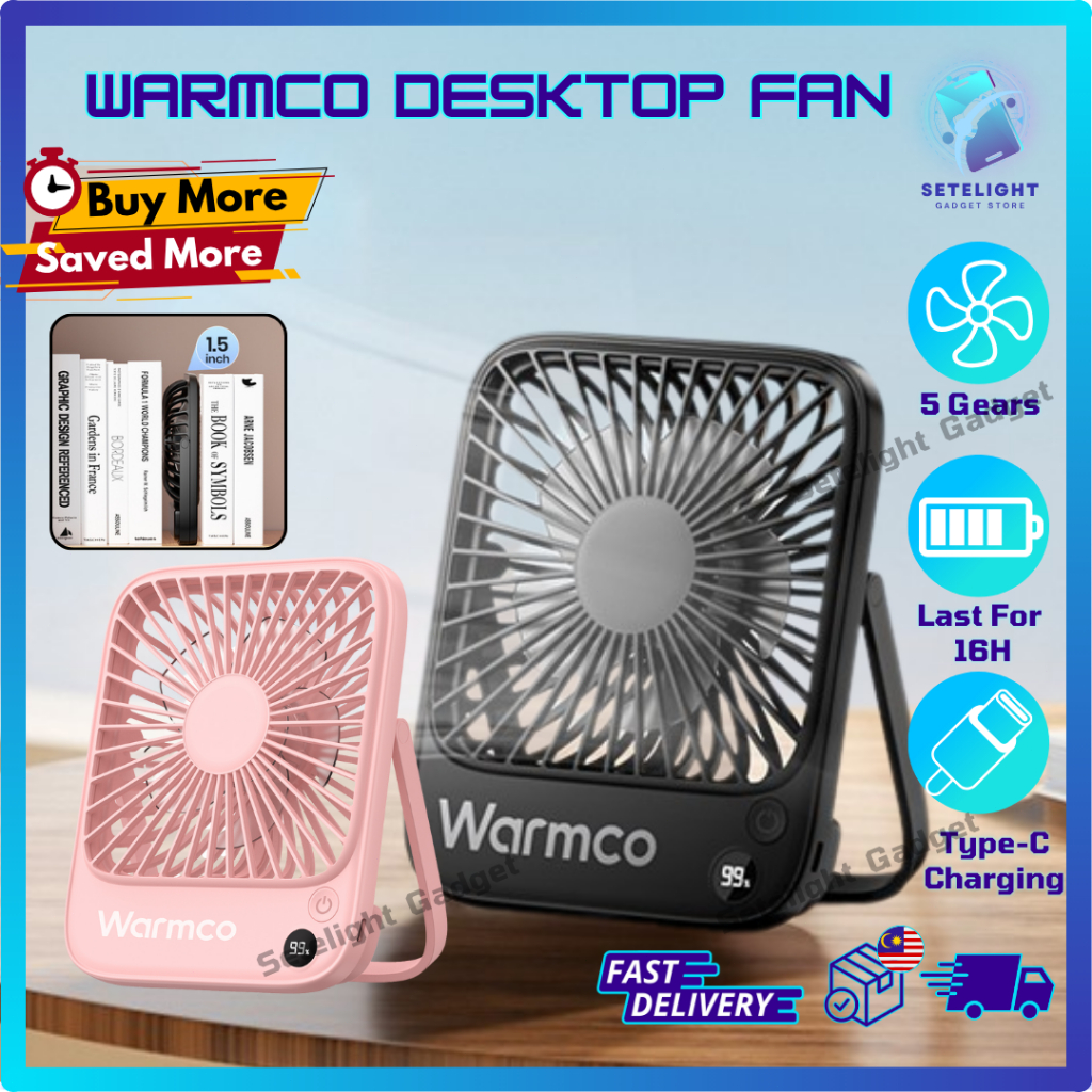 WARMCO Mini Table Fan with USB Charging Portable Desktop Mini Fan Kipas ...
